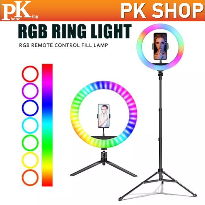 【RGB 26CM/30CM 】(10 inches) RGB 3D LED selfie ring light with 210cm tripod and mobile phone ...