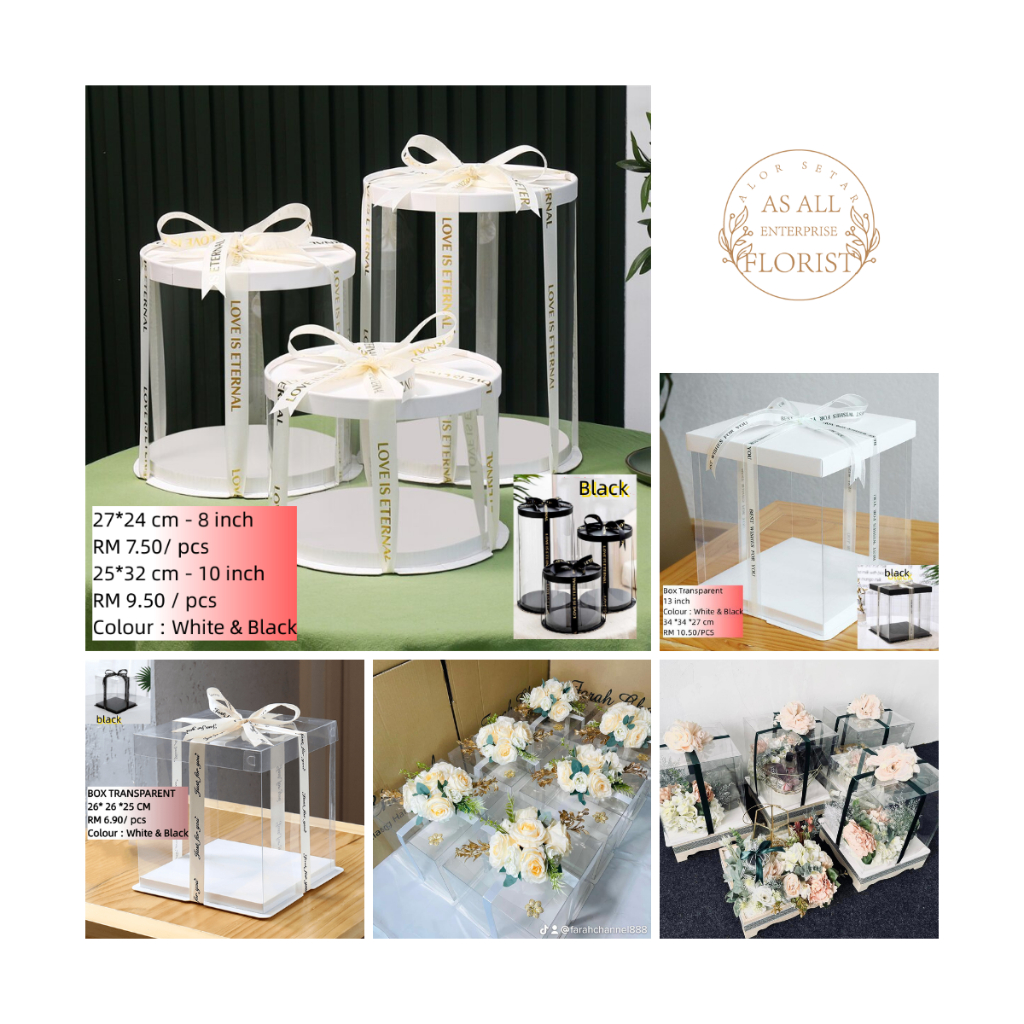 KOTAK KEK HANTARAN / TRANSPARENT CAKE BOX / FLOWER BOX / GIFT BOX ...