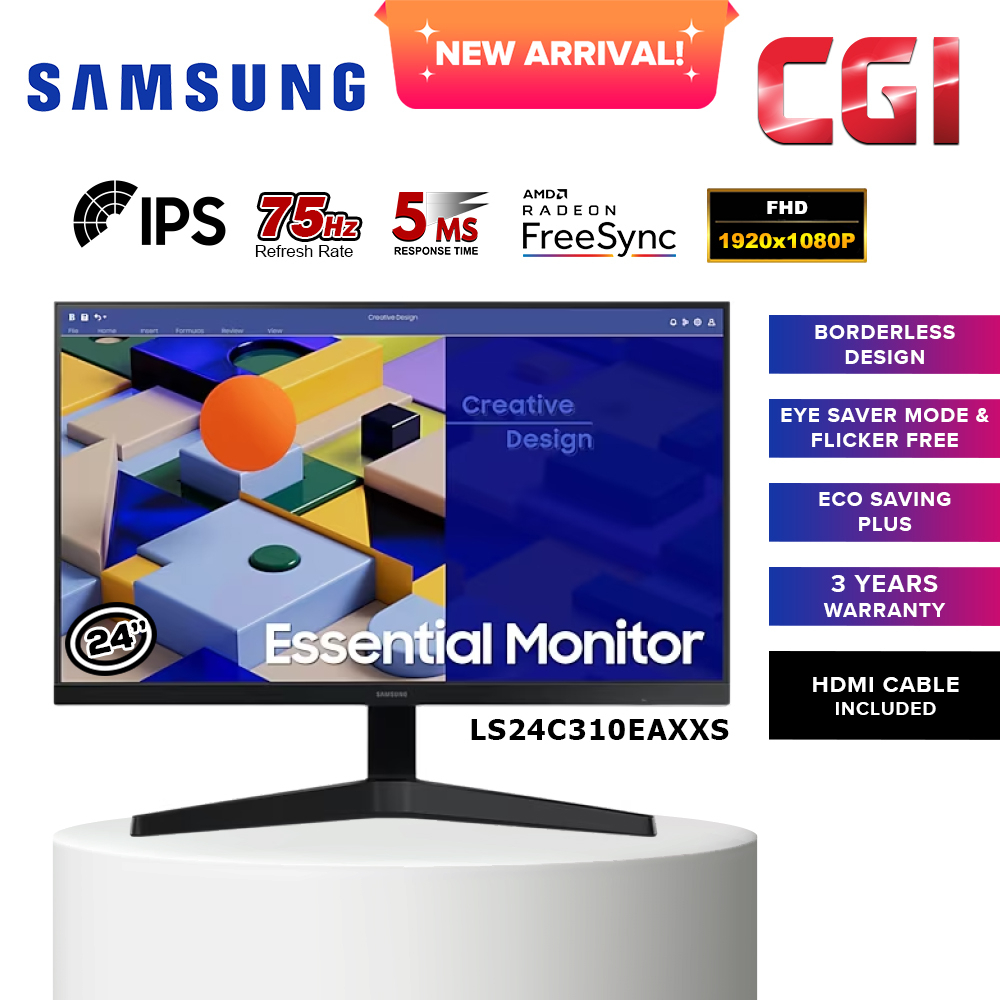 Samsung 24" LS24C310EAEXXS S3 S31C 75Hz 5MS FHD IPS Freesync Essential ...