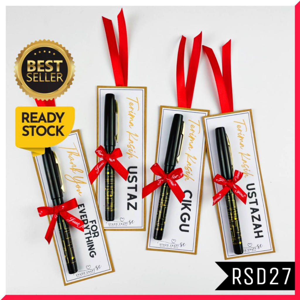 (RSD27) Pen + Bookmark Black Pen Penanda Buku Hadiah Hari Guru Happy ...