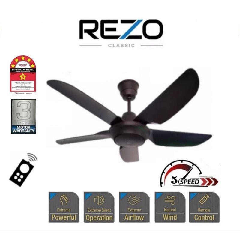 Rezo 5 speed 5 blade Remote Control 42" Ceiling Fan | Shopee Malaysia