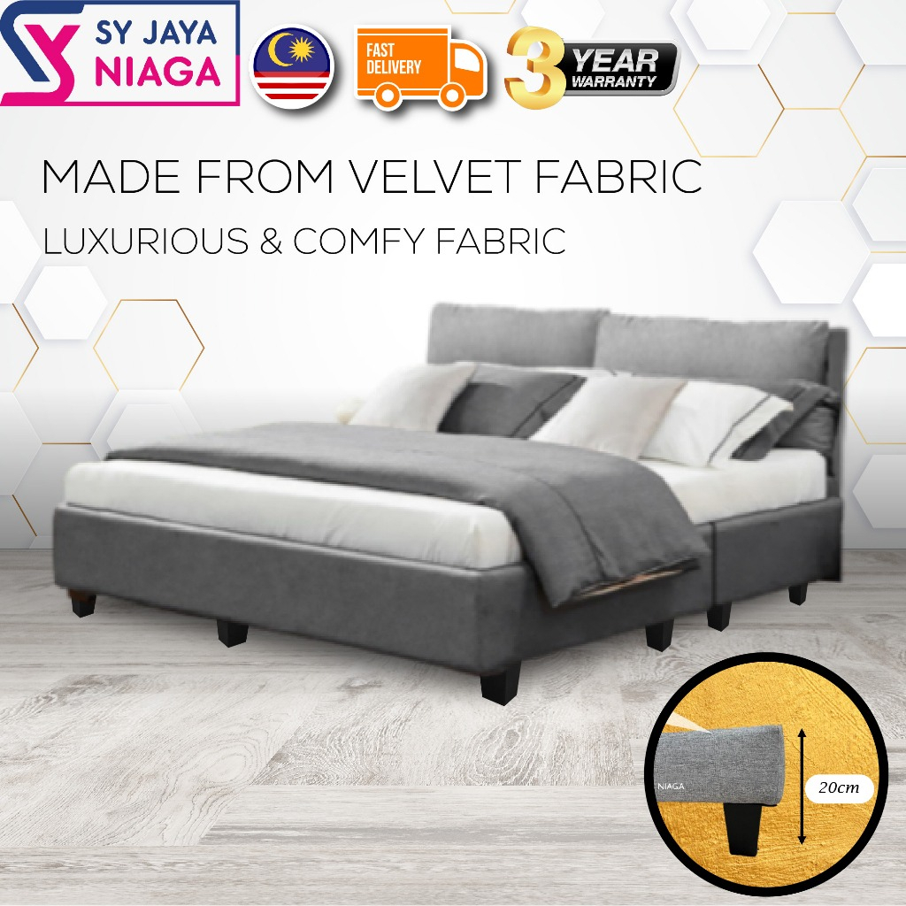 YUGANA HOME Dowry Bedframe Soft Katil Velvet Fabric BedBase King Size ...