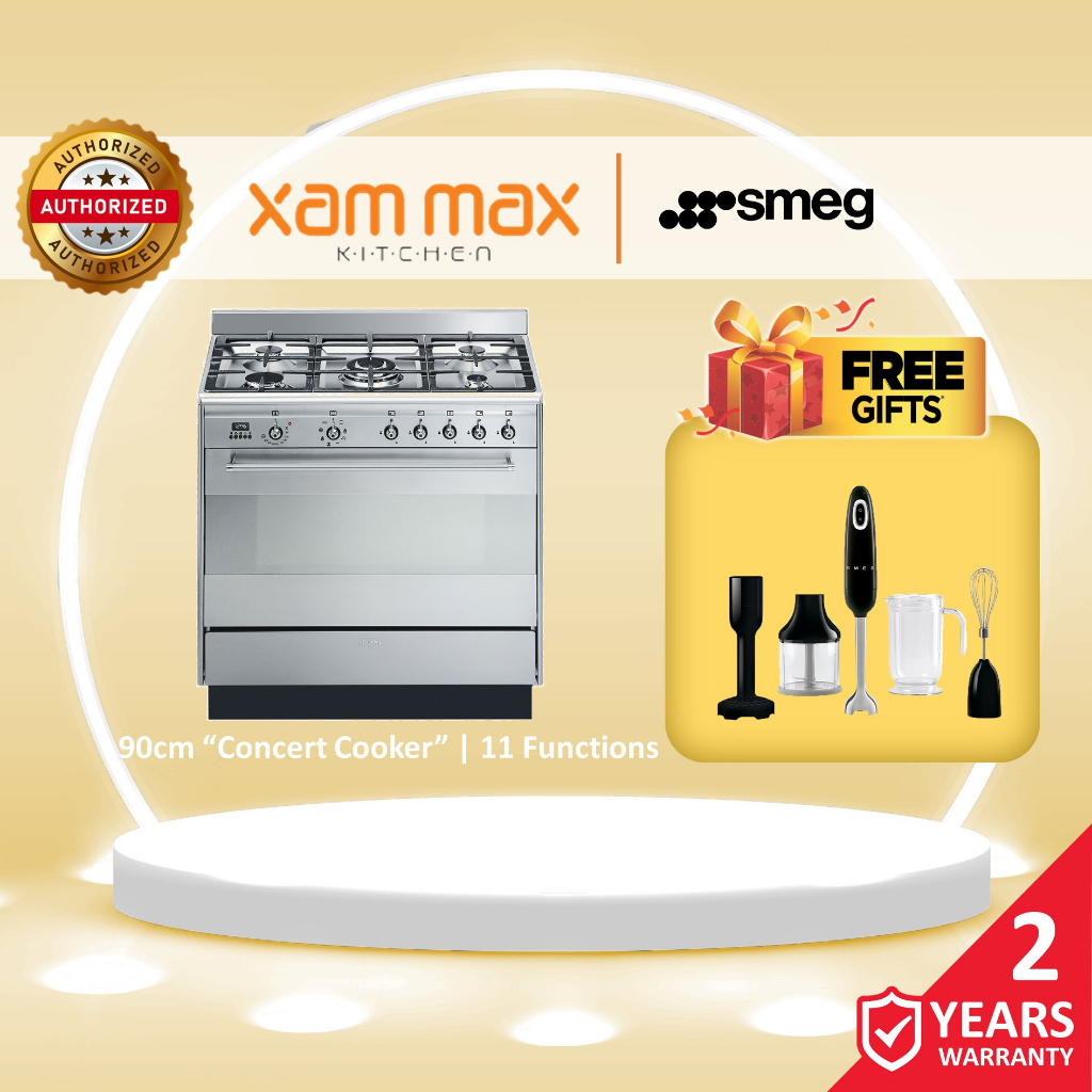SMEG SUK91MFX9 90cm Dual Fuel Cooker – Gas Hob 5 Burners & 115L ...