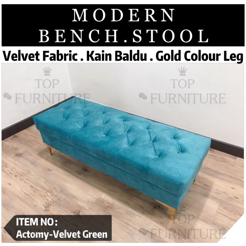 TOP FURNITURE#Actomy bench stool#bench#bangku#velvet fabric#kain baldu ...