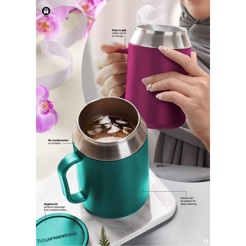 Tupperware Insulated Mug with cover 1 unit 400ml (Vineyard /Peacock ...