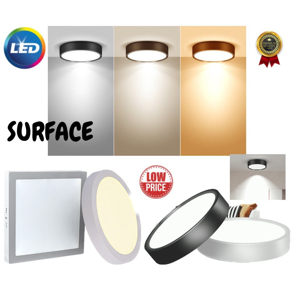LED Surface Downlight Round/Square 12W 18W 24W Black White / Lampu ...