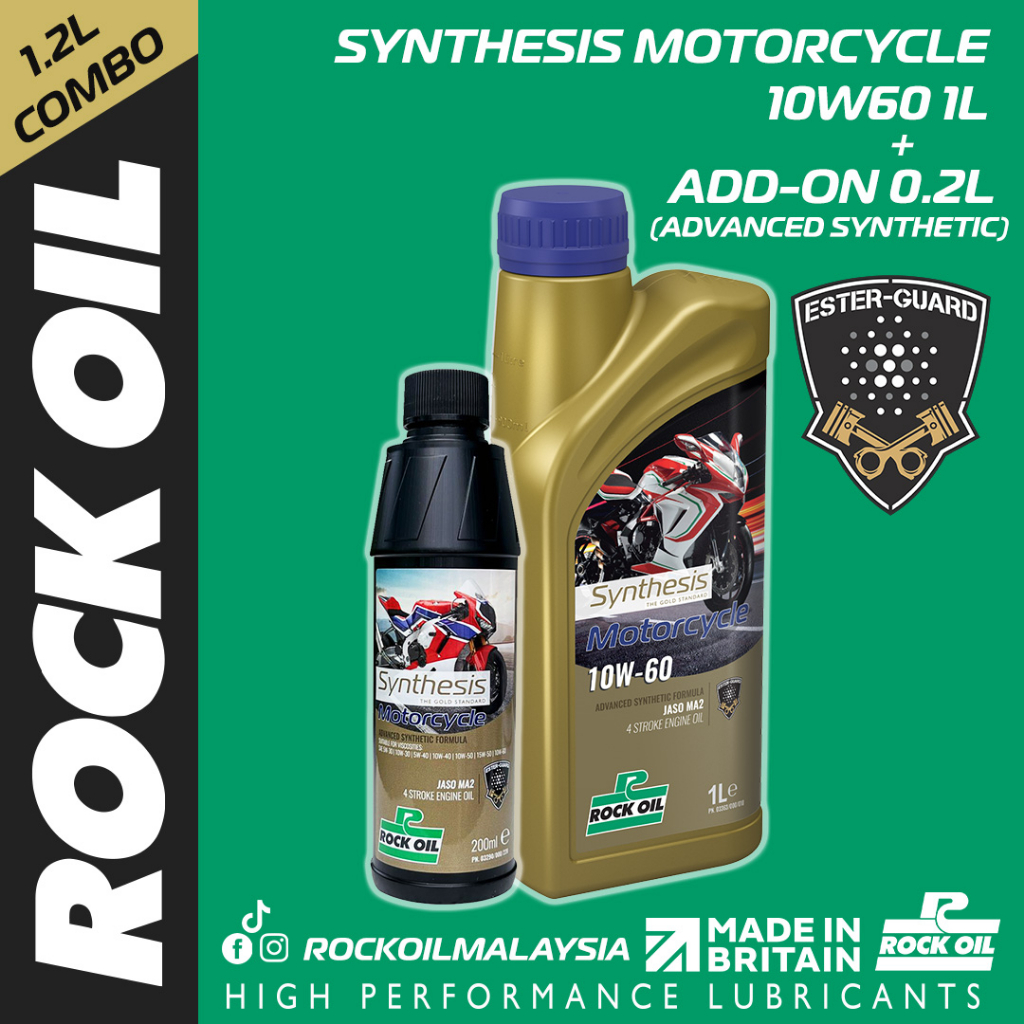 1.2L Combo Rock Oil Synthesis Motorcycle 10W60 (1L) + Add On (0.2L ...