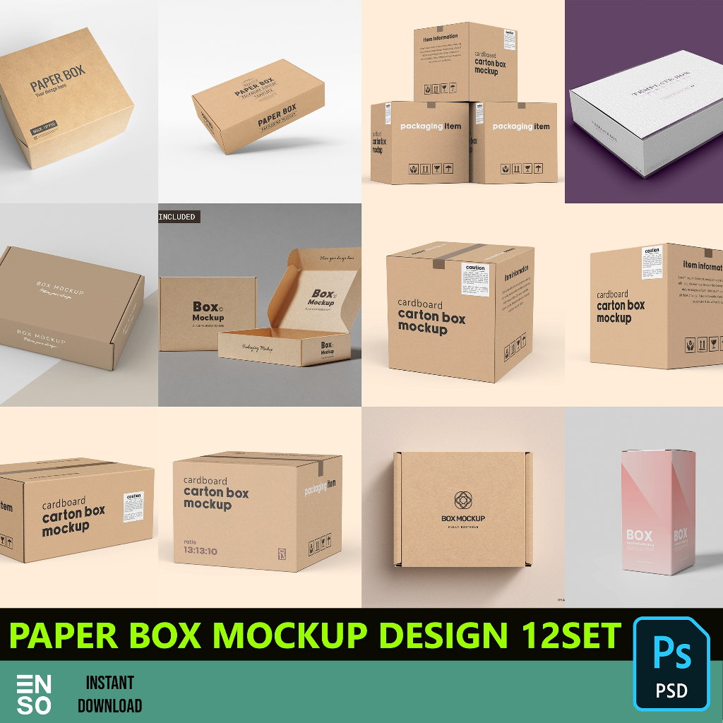 PSD Paper Box Mockup12 Design Set | Box Packaging Design Mockup ...