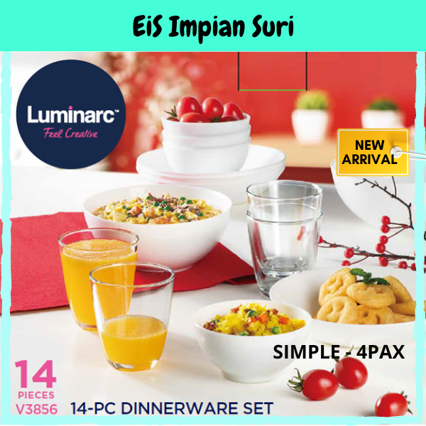 (Ready Stock!!) Luminarc Plain White 14pcs Dinnerware Set Dinner Serve ...