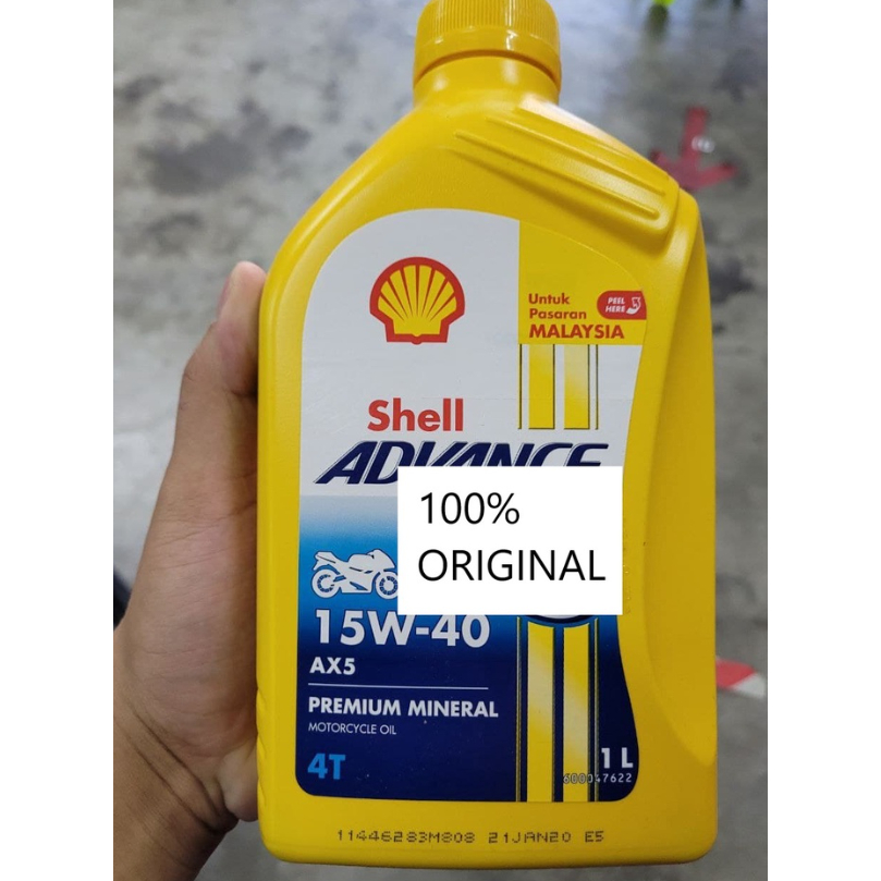 ORIGINAL 100% MINYAK PELINCIR 4T SHELL ADVANCE AX5 PREMIUM MINERAL 15W ...