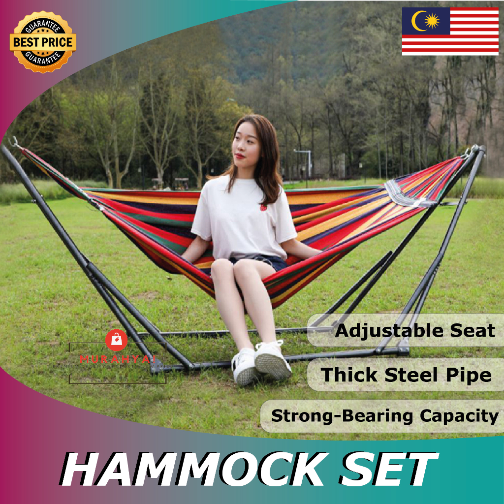 Buaian gantung Hammock outdoor set with stand portable camping hiking ...