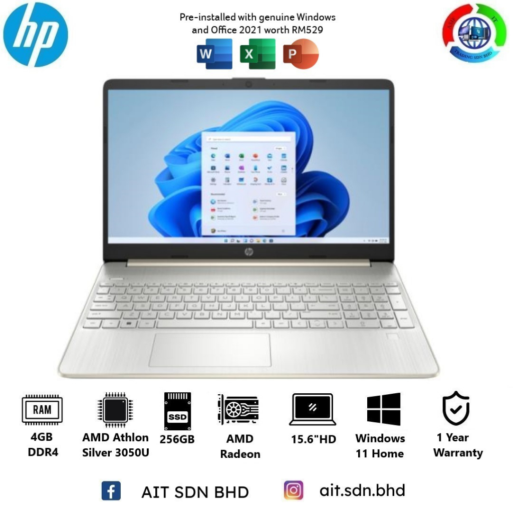 HP 15s-eq1557AU (Pale Gold) Laptop (15IN/Athlon 3050U/4GB DDR4/256GB ...