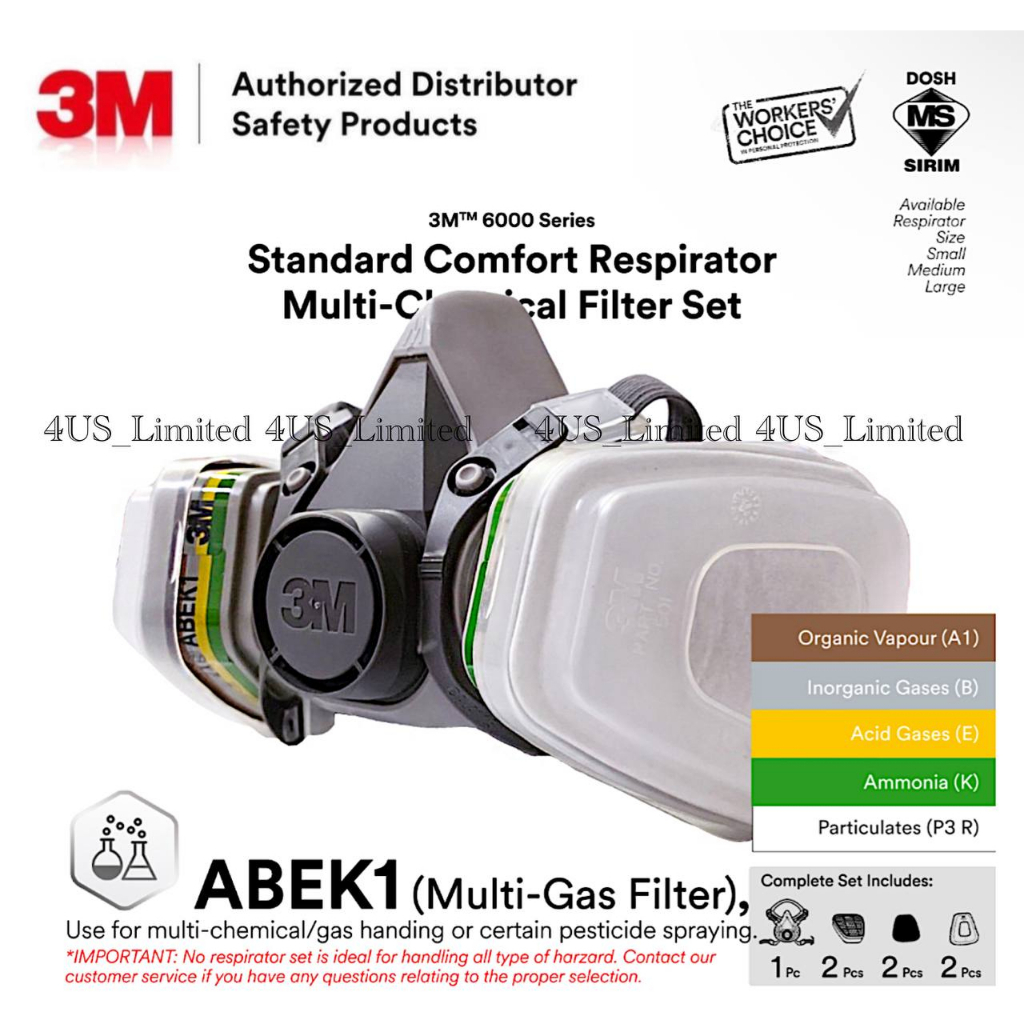 3M™ Half Face Mask Reusable Respirator Components: 6200 / 6051 / 6057 ...