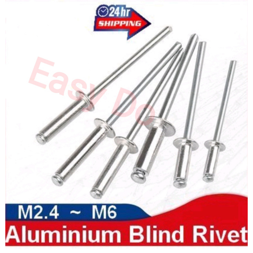 (30PCS) M2.4 M3 M3.2 M4 M5 M6 Aluminum HEAD Blind Rivet Pin Rivet Nail ...