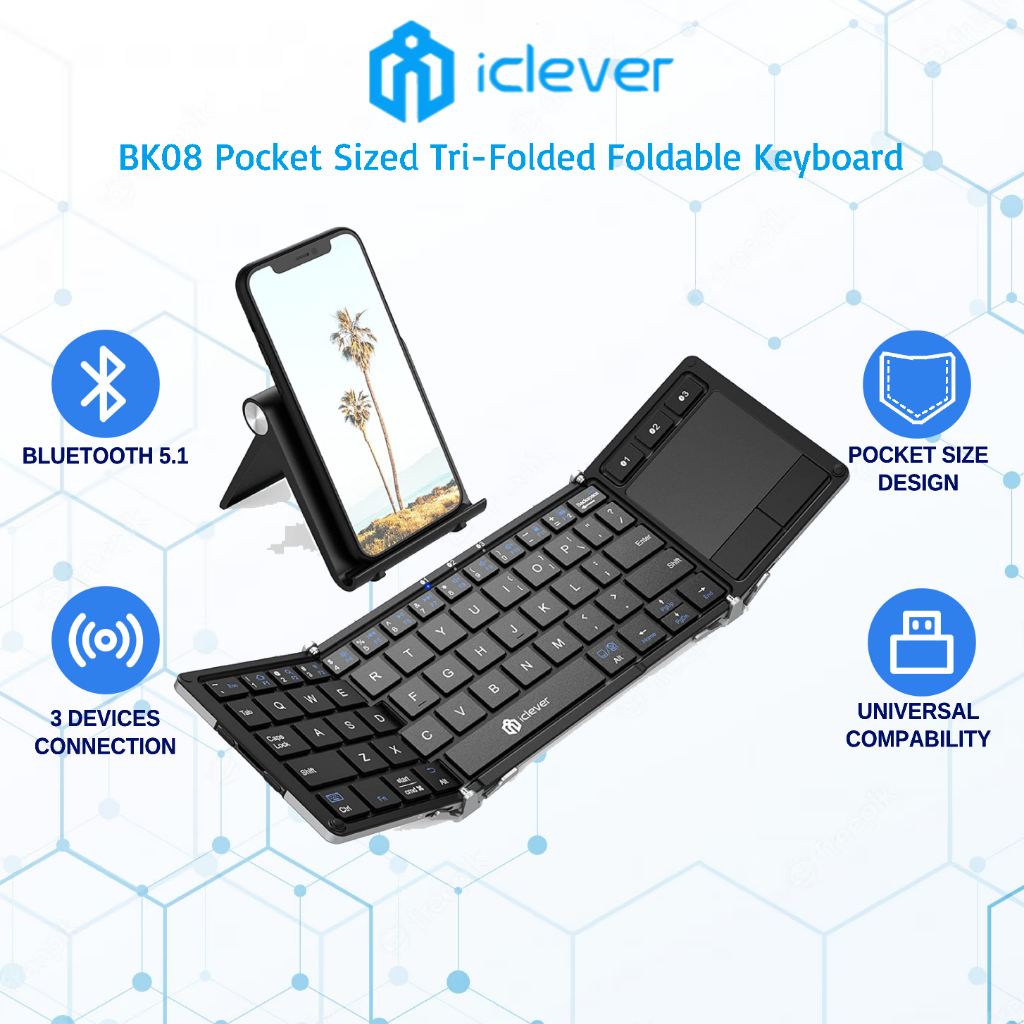iClever BK08 Bluetooth Keyboard Type C Charging with Sensitive Touchpad (Sync Up to 3 Devices ...