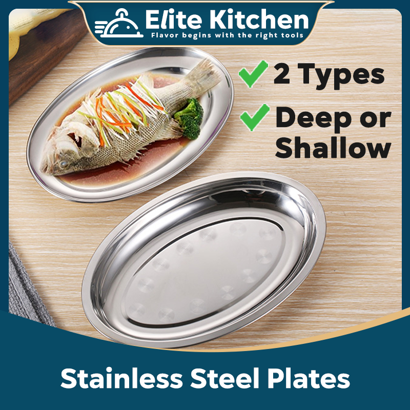 Elite Kitchen - Stainless Steel Oval Plate Steam Fish Plate Pinggan ...