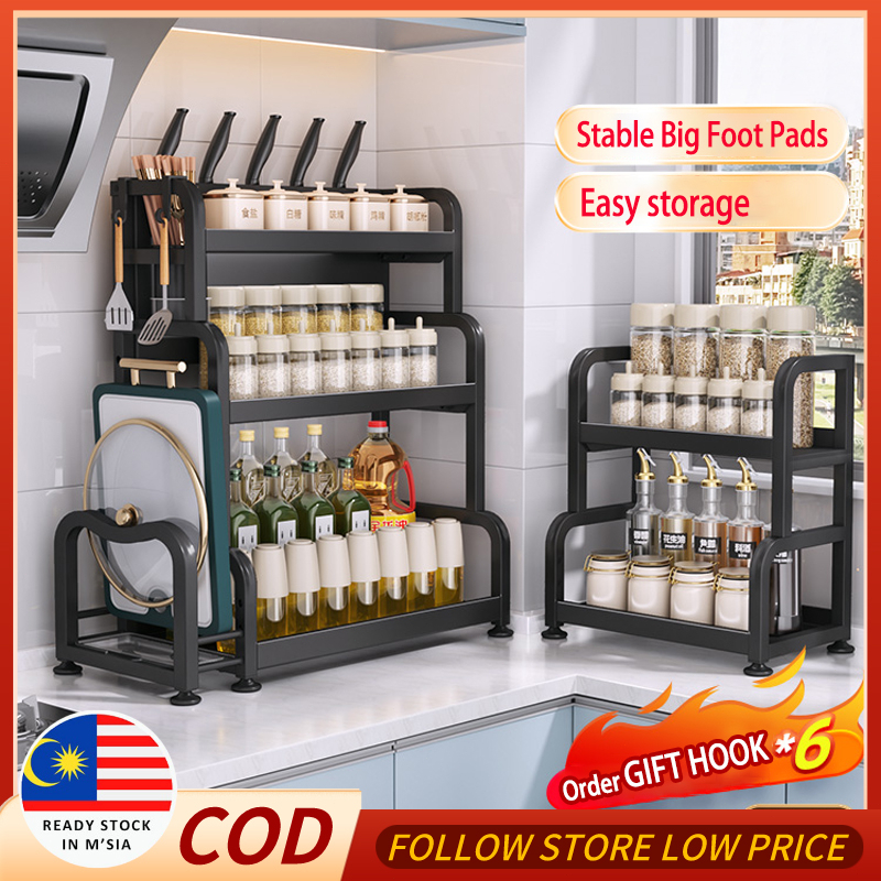 Kitchen Rak Rempah Spice Rack Stainless Steel Seasoning Storage Rak ...