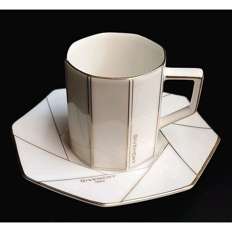 Givenchy Paris YB-101 Gold Lines Octagonal Shaped Coffee Cup & Saucer ...