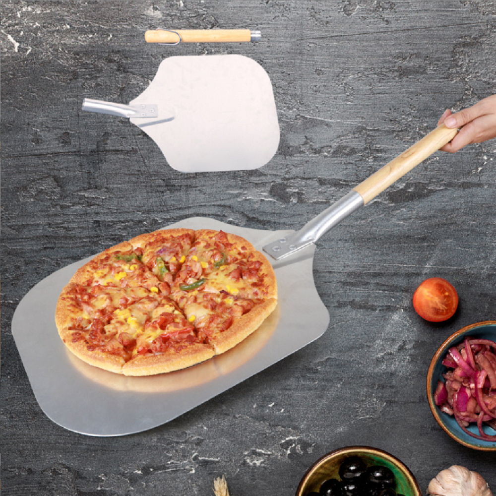 Aluminum Pizza Shovel with Wooden Handle Pizza Paddle Pizza Peel Cake ...
