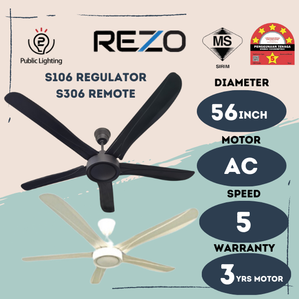 REZO Ceiling Fan [S106 Regulator] [S306 Remote] | Shopee Malaysia