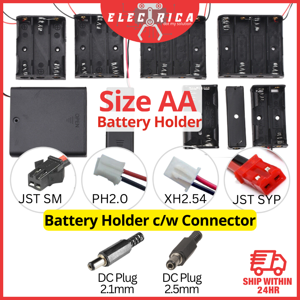 AA Battery Holder c/w DC Jack / XH2.54 / PH2.0 / SM2.54 / JST SYP ...