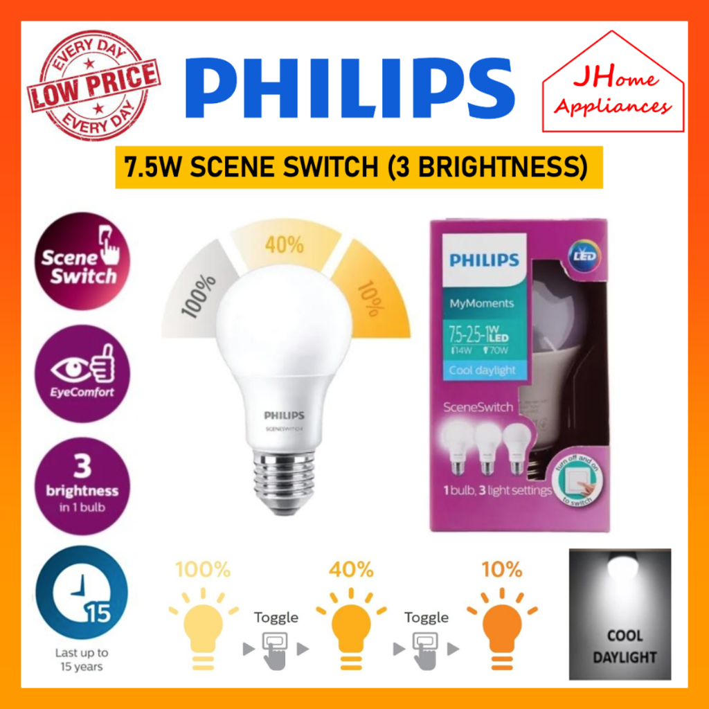 PHILIPS 7.5W SCENE SWITCH BRIGHTNESS CHANGE (3 BRIGHTNESS) LED BULB ...