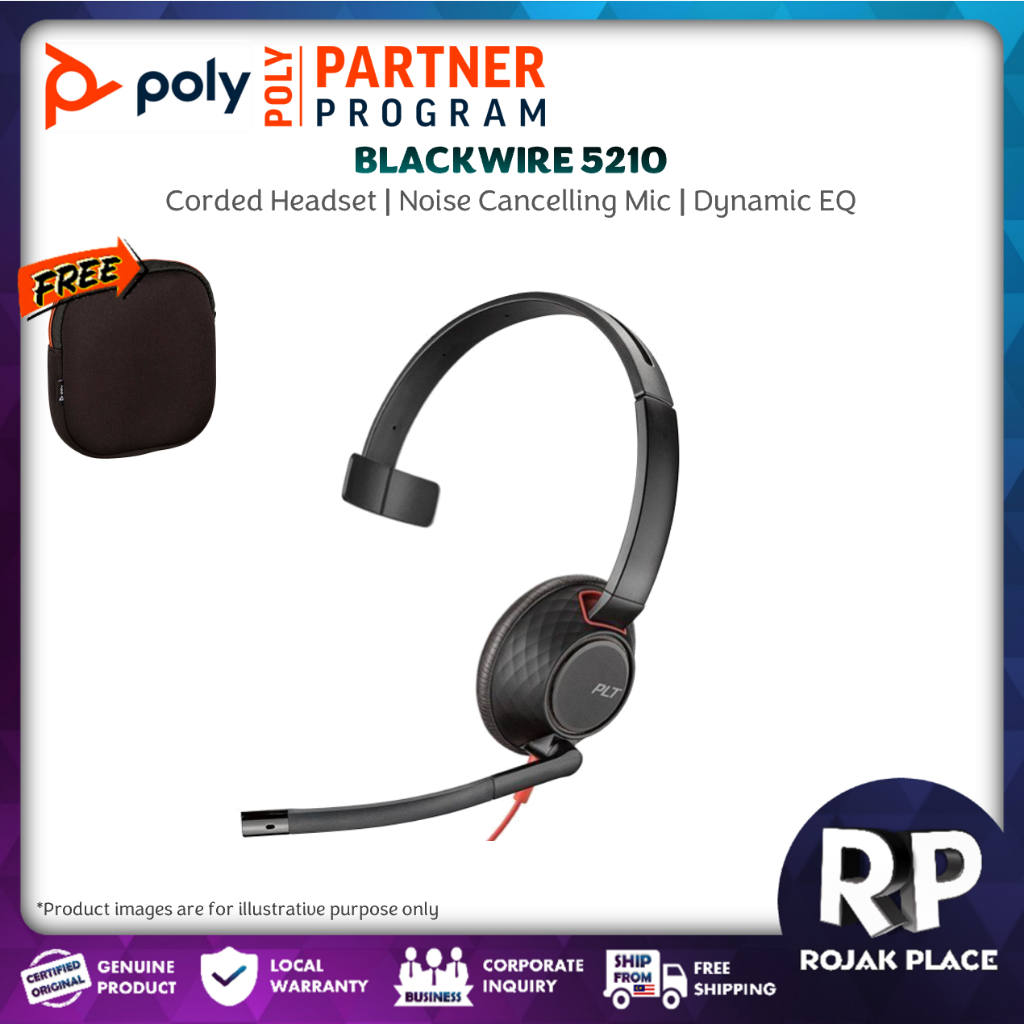 Poly Blackwire 5210 Mono Office Corded Headset with Noise Cancelling ...