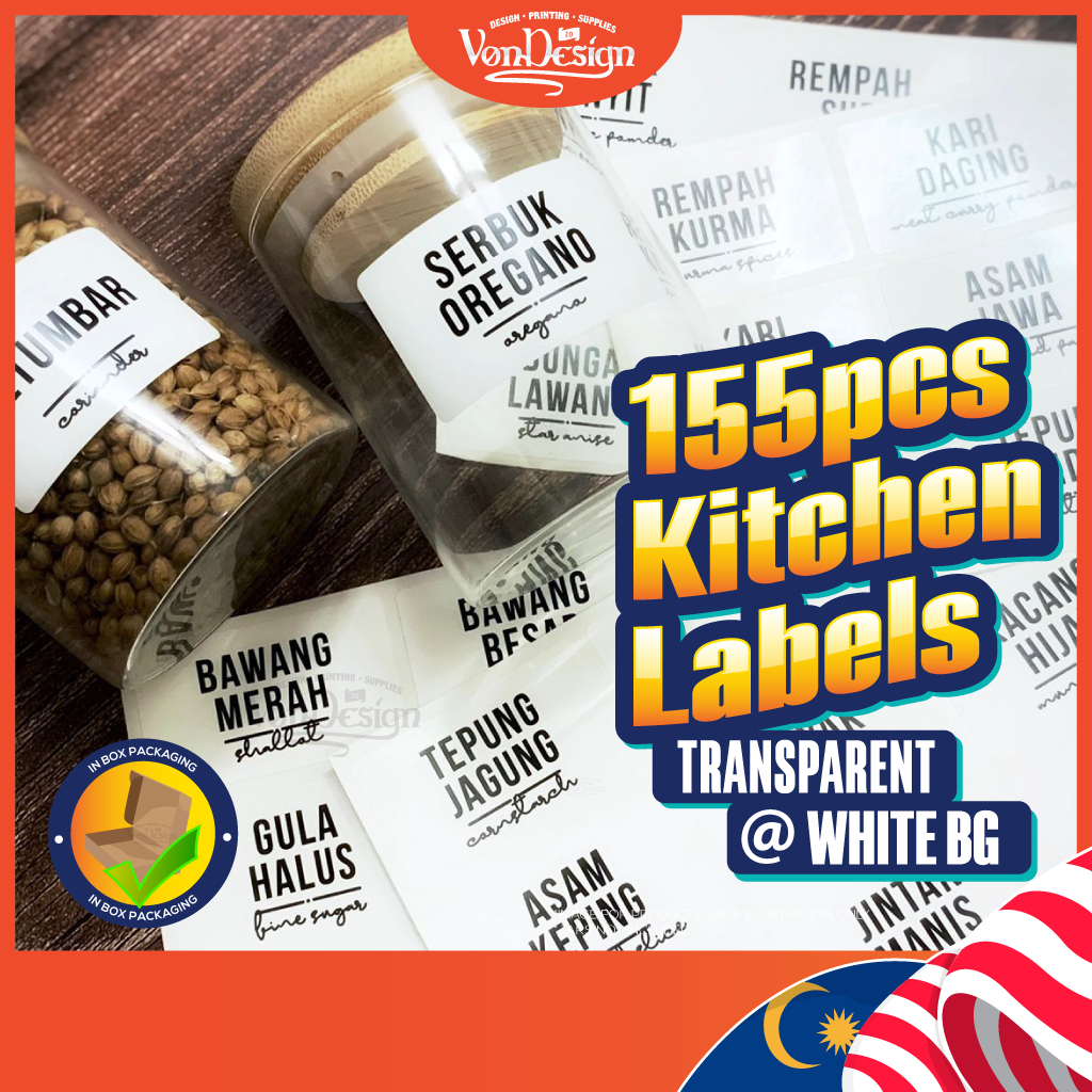 155pcs combo READYMADE/CUSTOM KITCHEN LABEL WATERPROOF STICKER DAPUR ...