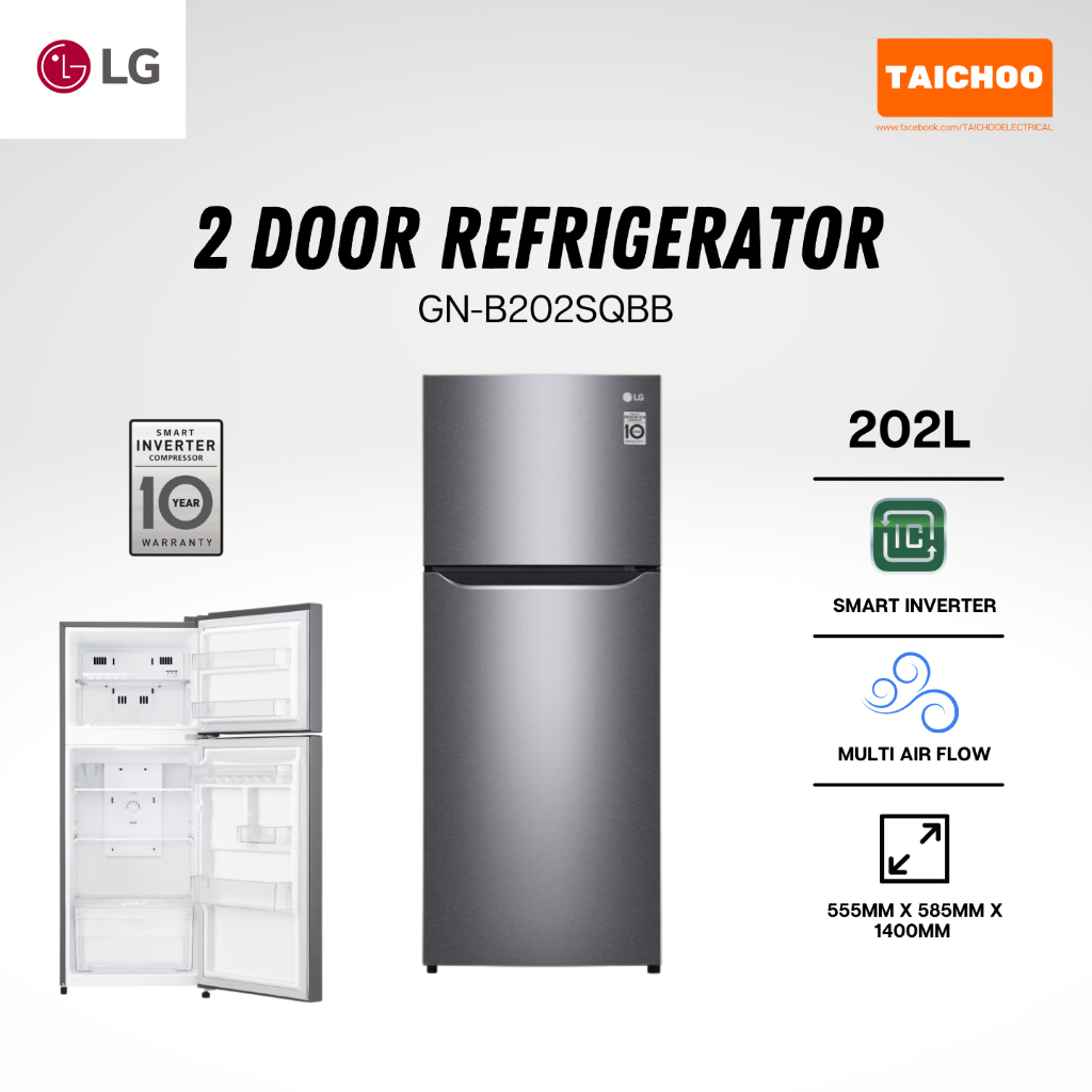 LG 2 Door Top Freezer Refrigerator 202L GN-B202SQBB | Shopee Malaysia