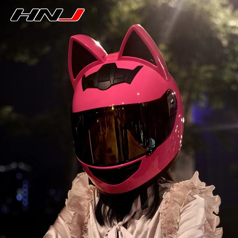 HNJ Full Face Helmet Motorcycle Cat Ears Visor Motocross Motor Girl ...