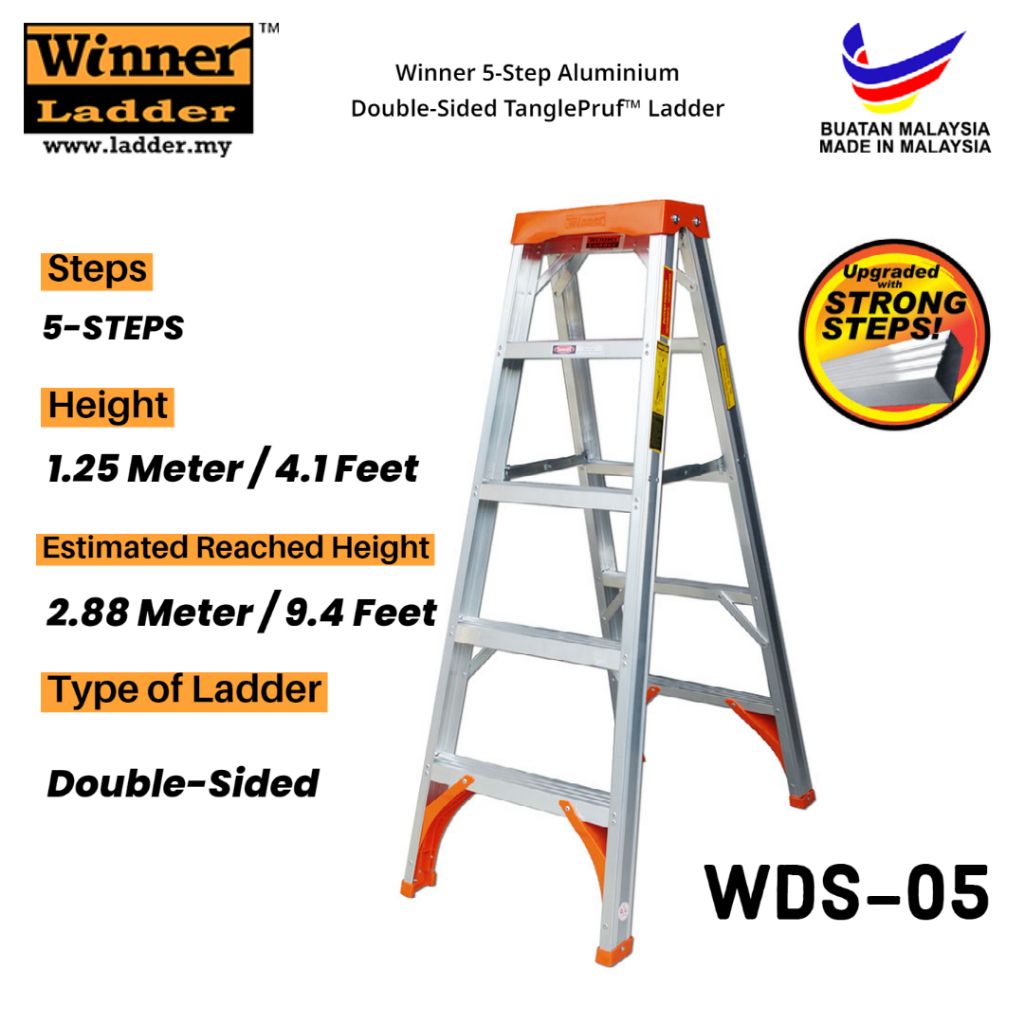 Winner Ladder 5-Step Aluminium Double-Sided TanglePruf™ Ladder 150Kg ...