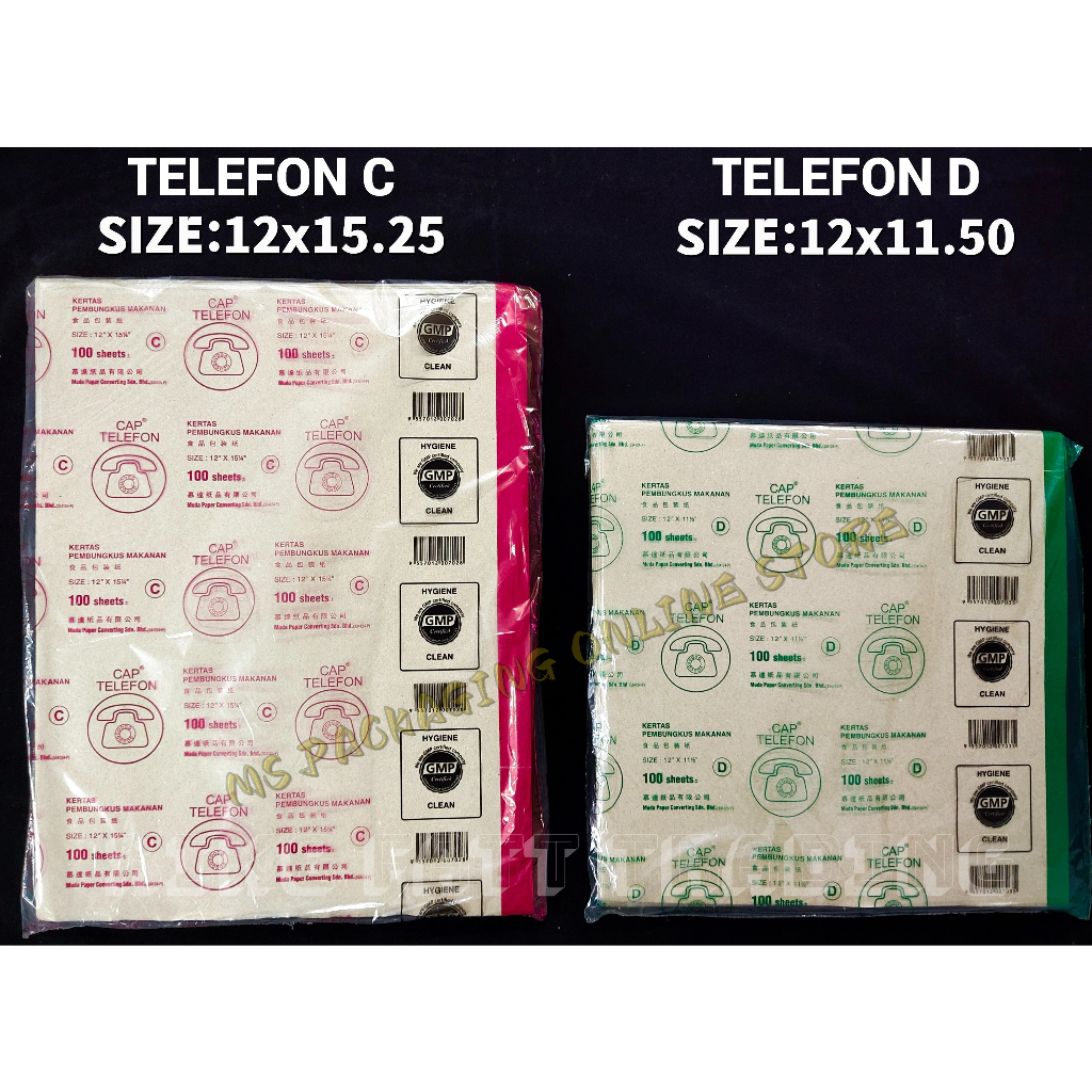 Cap TELEFON "A/B/C/D" Kertas Pembungkusan Makanan [100pcs±] Kertas Nasi ...