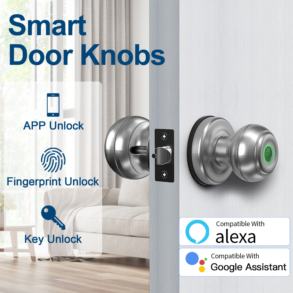 TUYA Smart Door knob Fingerprint Door Lock Smart Lock Biometric Door ...