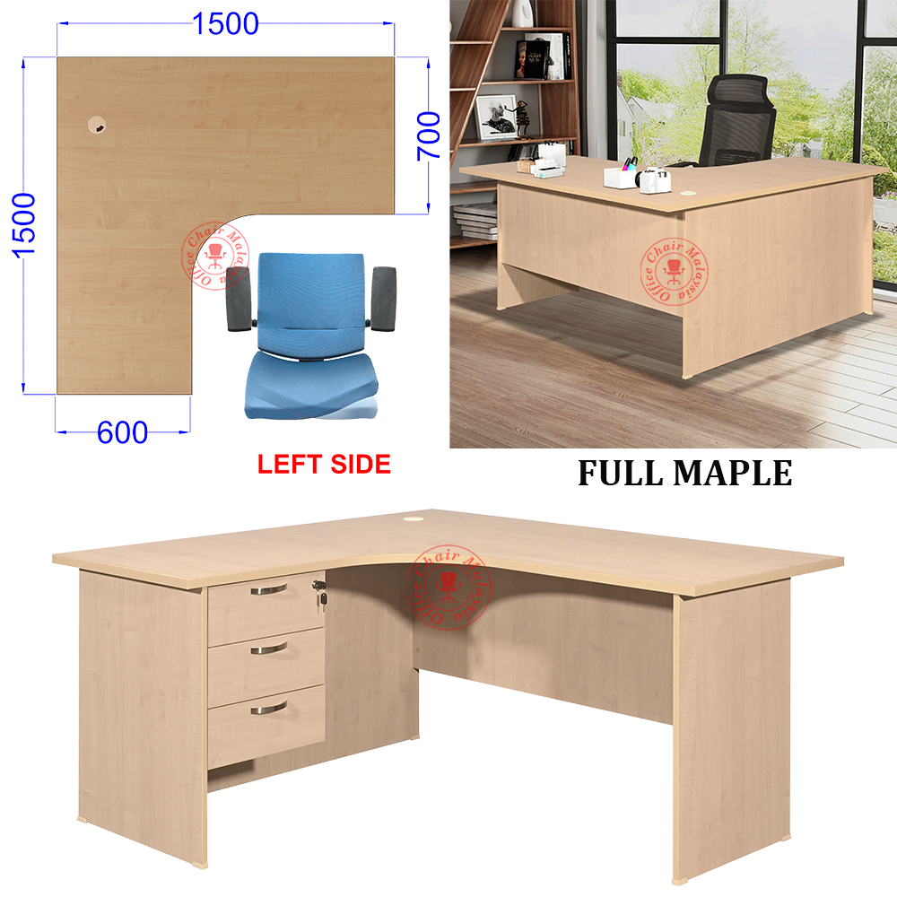 L Shape Table with Fixed Pedestal / Office Desk / Writing Table / Meja ...