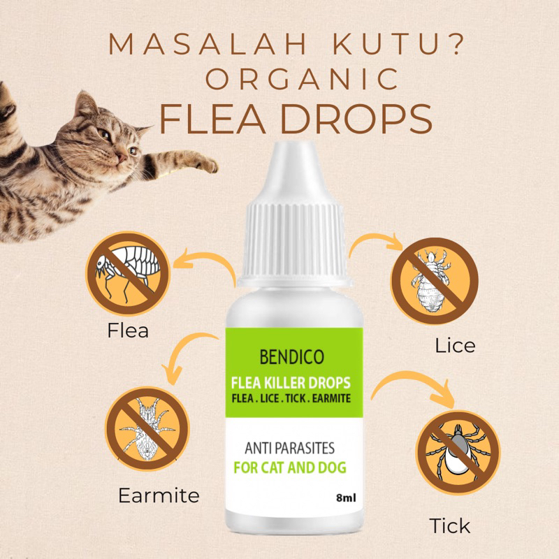 FLEA KILLER DROPS kutu kucing kutu anjing flea lice tick earmite kucing ...