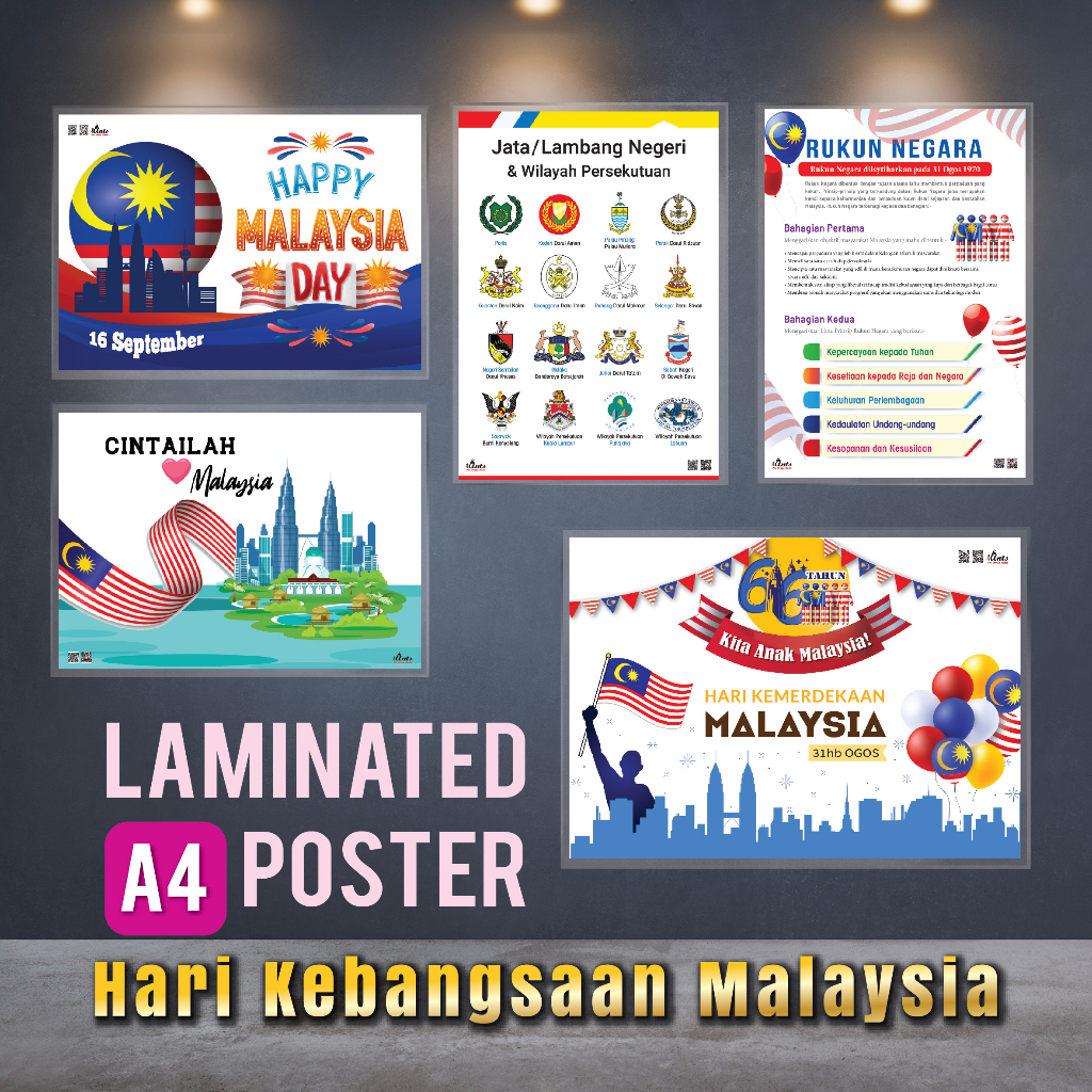 A4 Hari kemerdekaan laminate poster hari kebangsaan malaysia flag ...