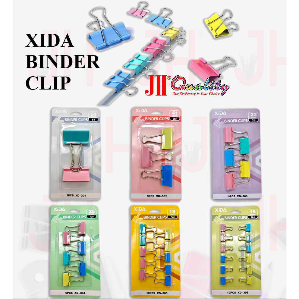 JOO HUAT XIDA Colour Binder Clip Double Clip School Office Paper Document Kertas Clips 15mm 19mm ...