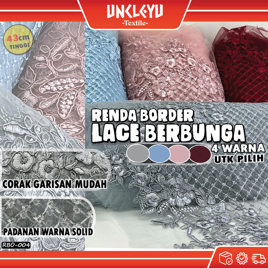 Renda Border Baju Lace | Warna Solid & Corak Bunga Mudah | Pelbagai ...