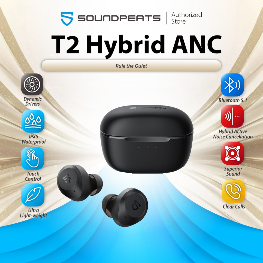 SoundPEATS T2 ANC Bluetooth 5.1 Hybrid Active Noise Canceling Wireless ...
