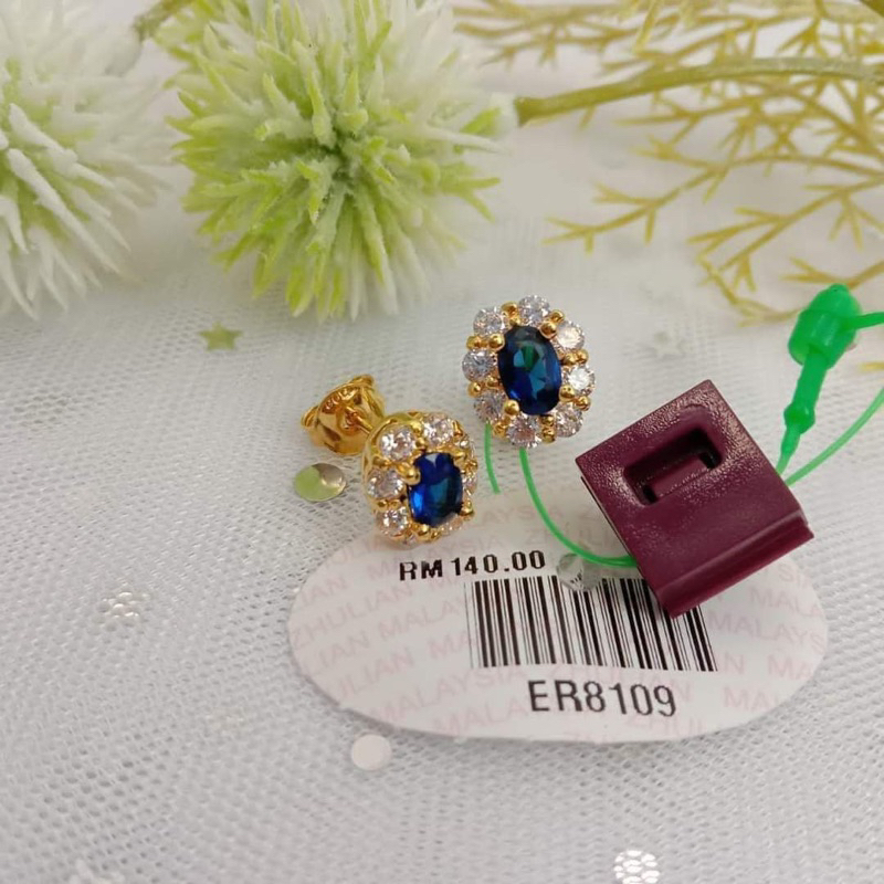 🔥🔥SUBANG PAKU BATU PERMATA BIRU EMAS SUBANG PAKU BATU BIRU EMAS EMAS ...