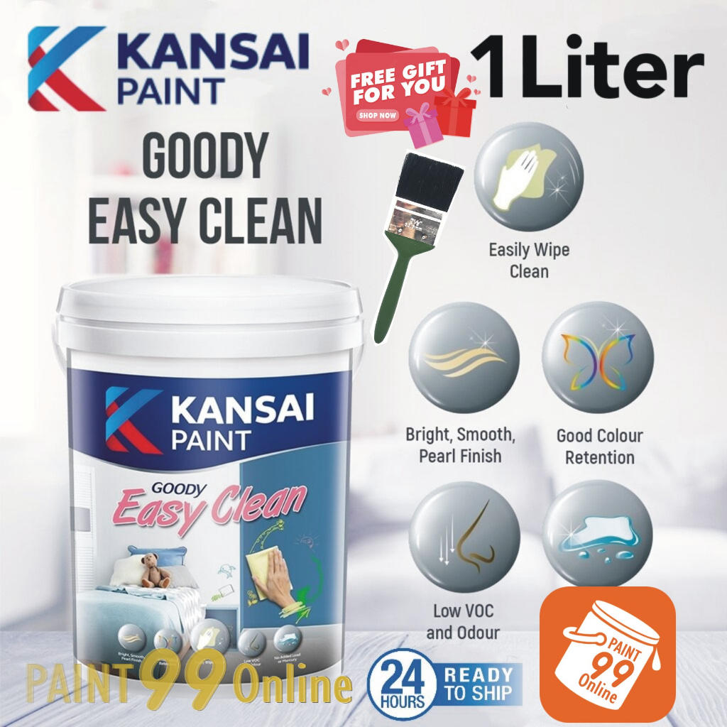 ( 1L ) KANSAI PAINT EASY CLEAN GOODY ( free 1.5" brush ) MID SHEEN ...