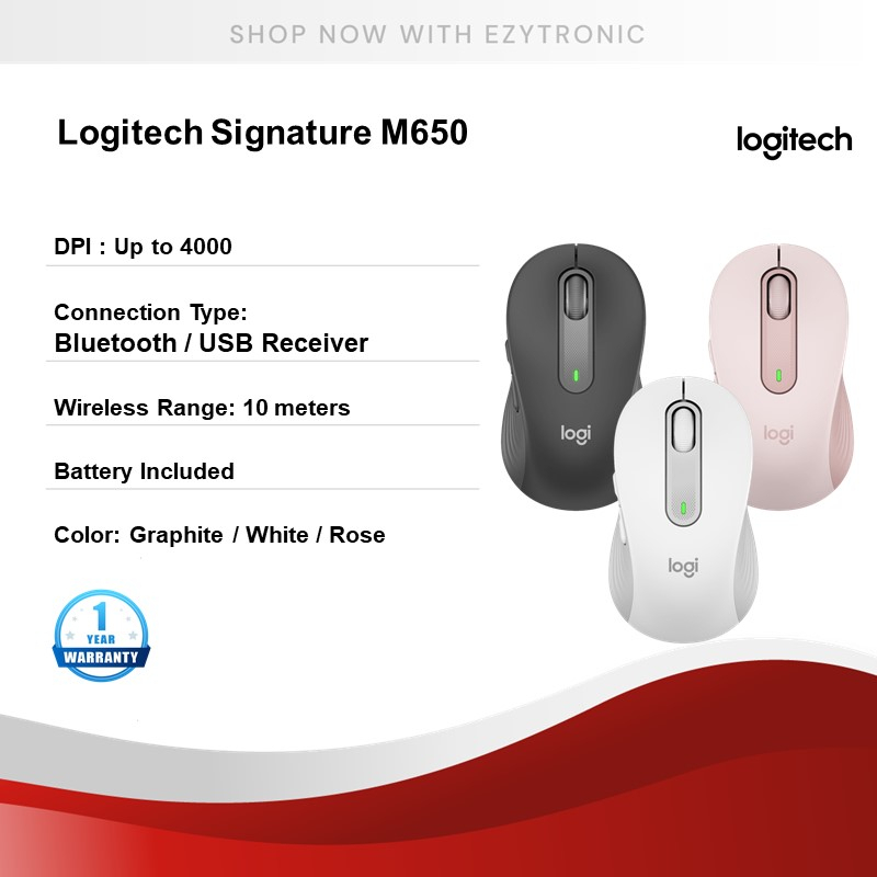 Logitech Signature M650 - up to 4000 dpi | Bluetooth / USB - 1 Year ...