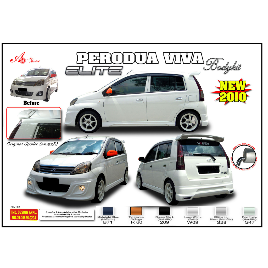Perodua Viva Elite 2010 Full Set Bodykit with Metallic Colour | Shopee ...