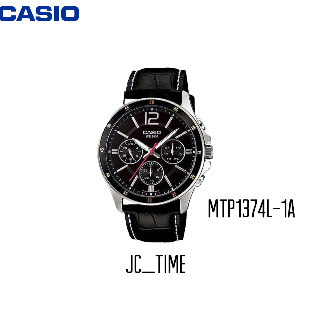 CASIO General MTP-1374L-1AV Black Leather Band Men Watch 100% Authentic ...