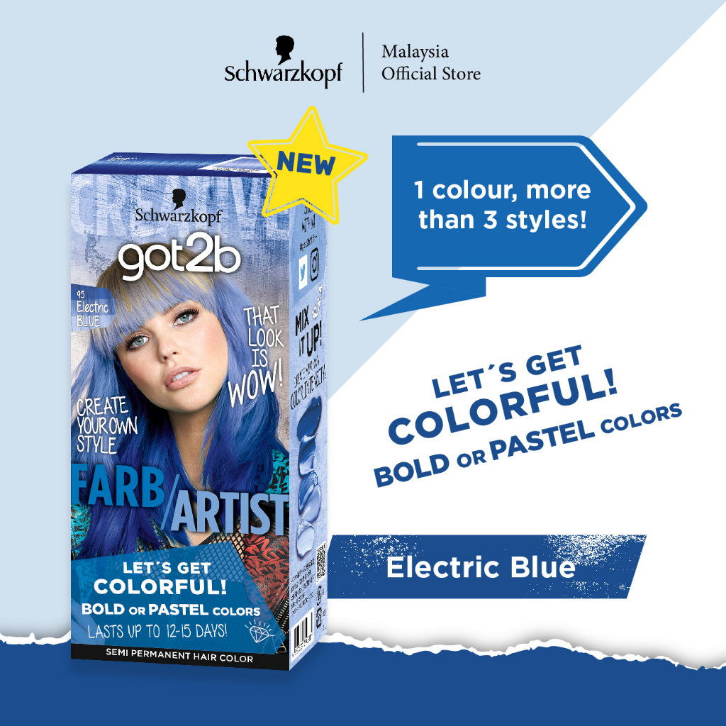 Schwarzkopf GOT2B FARB/ARTIST 095 Electric Blue Color (47ml) | Shopee ...