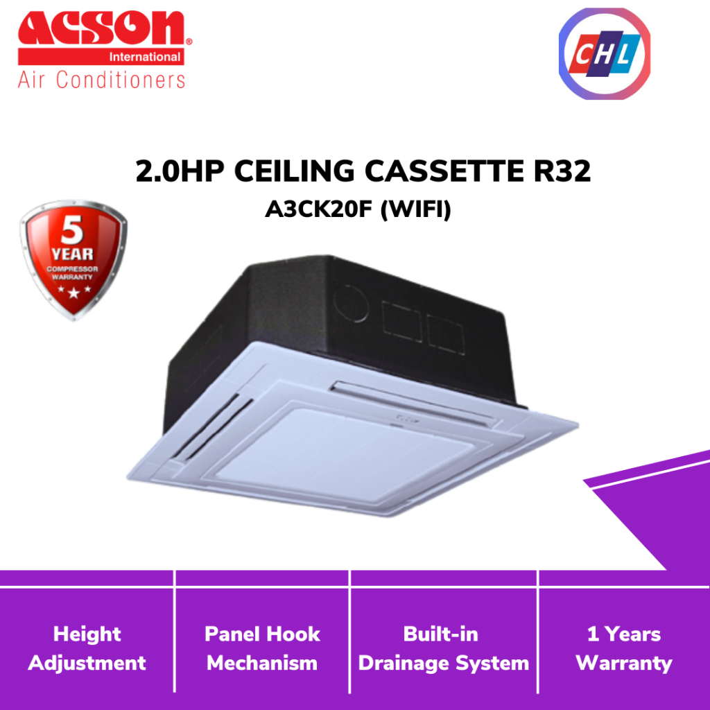 ACSON CEILING CASSETTE AIR CONDITIONER BUILT IN WIFI R32 [2.0HP A3CK20F/A3LC20F]/[2.5HP A3CK25F ...