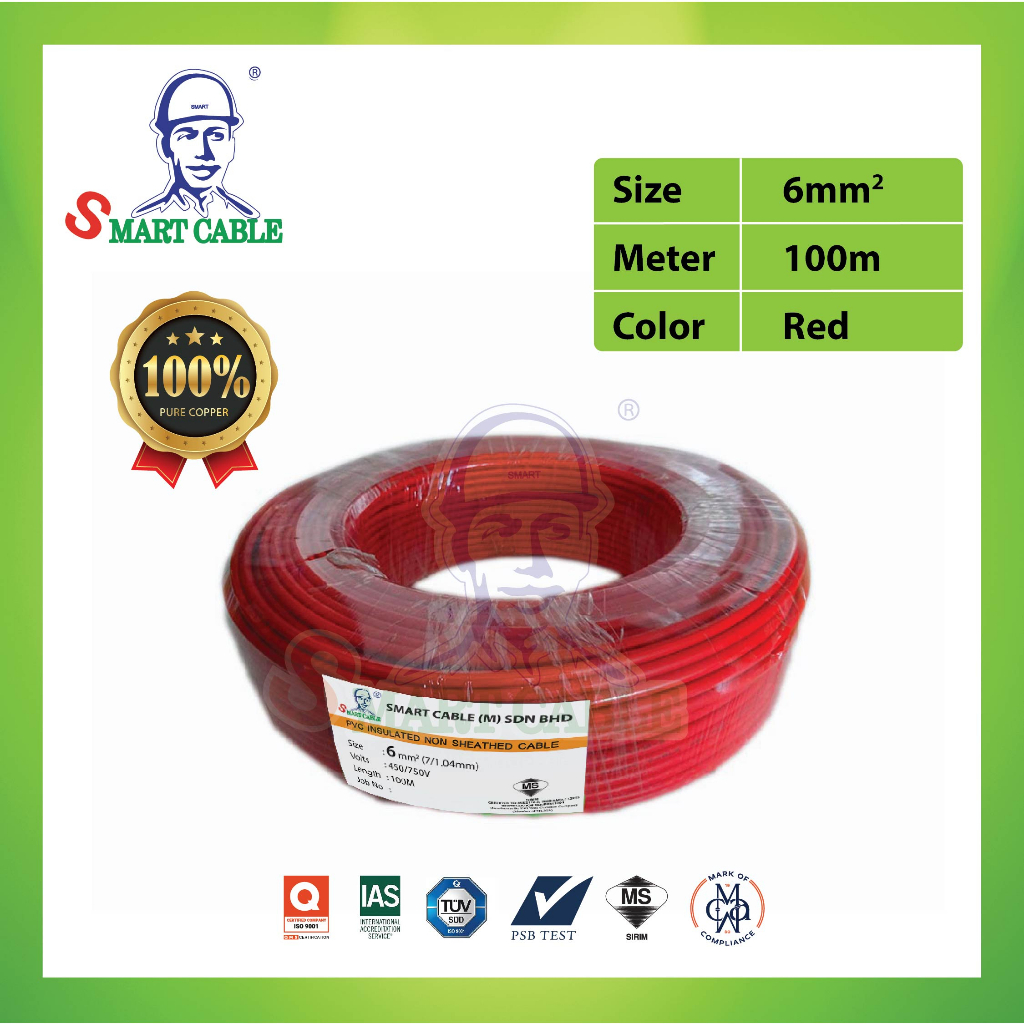 Ready Stock SMART PVC Insulated Cable 6mm ( Auto Control Cable / Made ...