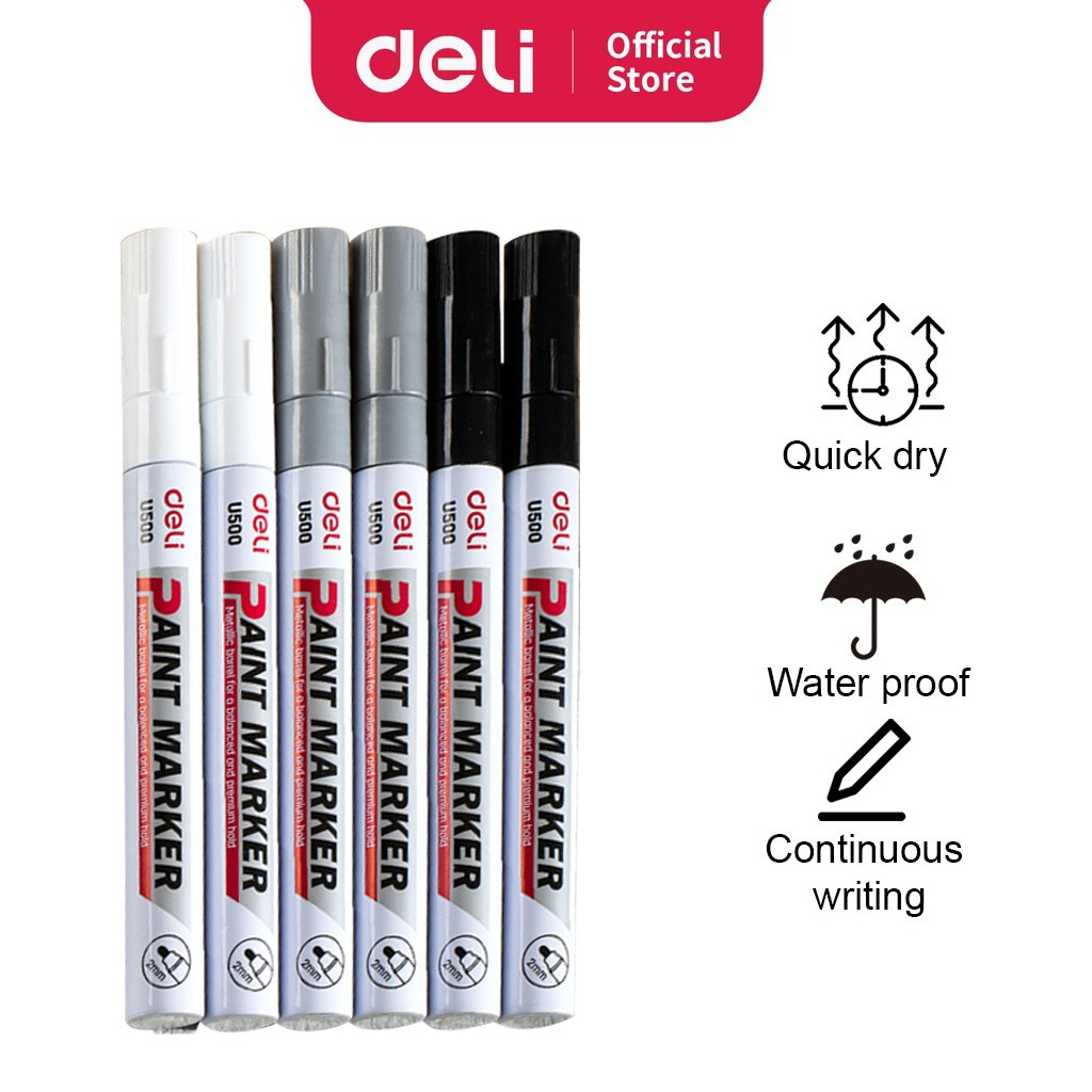 Deli Paint Marker EU500 Bullet tip 2mm Waterproof Black and Silver Ink ...