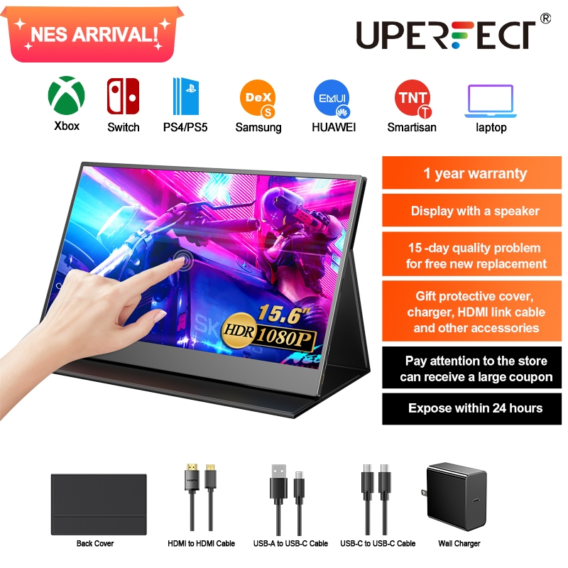 UPERFECT 15.6 portable monitor touch screen 1080P display with speaker ...