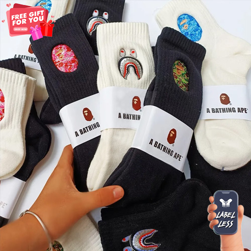 Labelless Bape embroidery socks Bape Shark Unisex sport socks Fashion ...